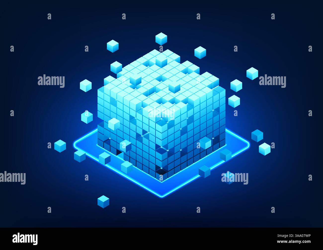 Blockchain technology, a series of separate square boxes that represent ...