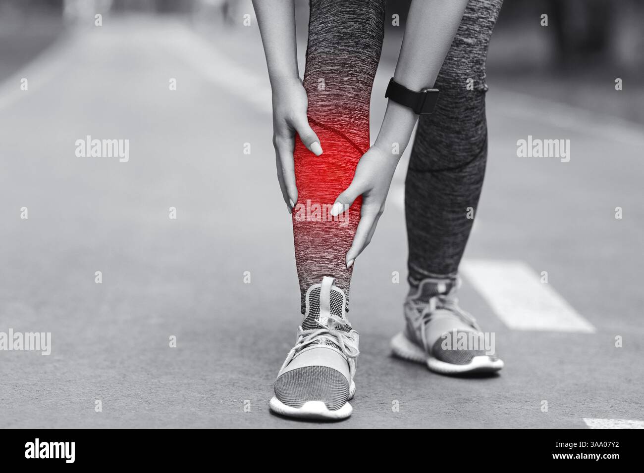 Shin Splints Injury. Female Athlete Massaging Injured Leg, Suffering ...
