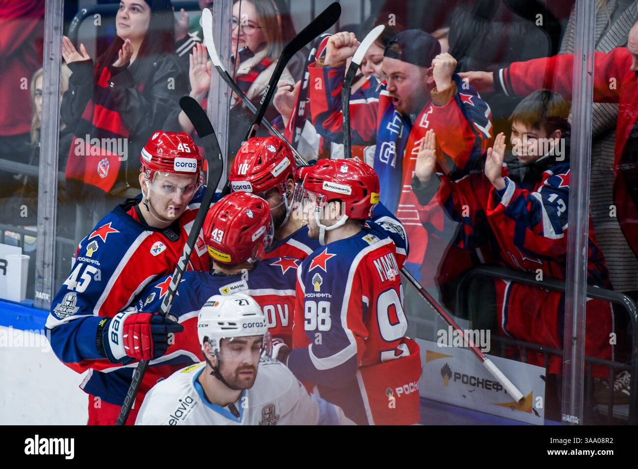 Moscow, Russia. 30th Mar, 2025. Players of CSKA Moscow Hockey Club seen ...