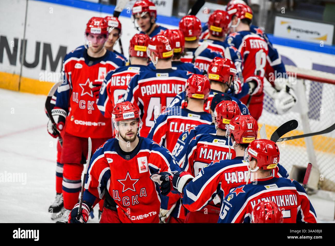 Moscow, Russia. 30th Mar, 2025. Players CSKA Moscow Hockey Club seen in ...