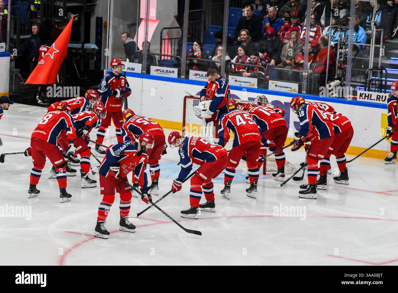 Players CSKA Moscow Hockey Club seen in action during the Hockey match ...