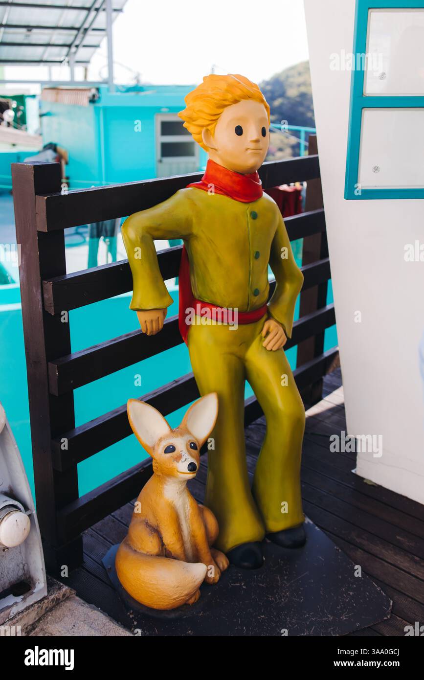 View of Little Prince statue and desert Fox sculpture figure in ...