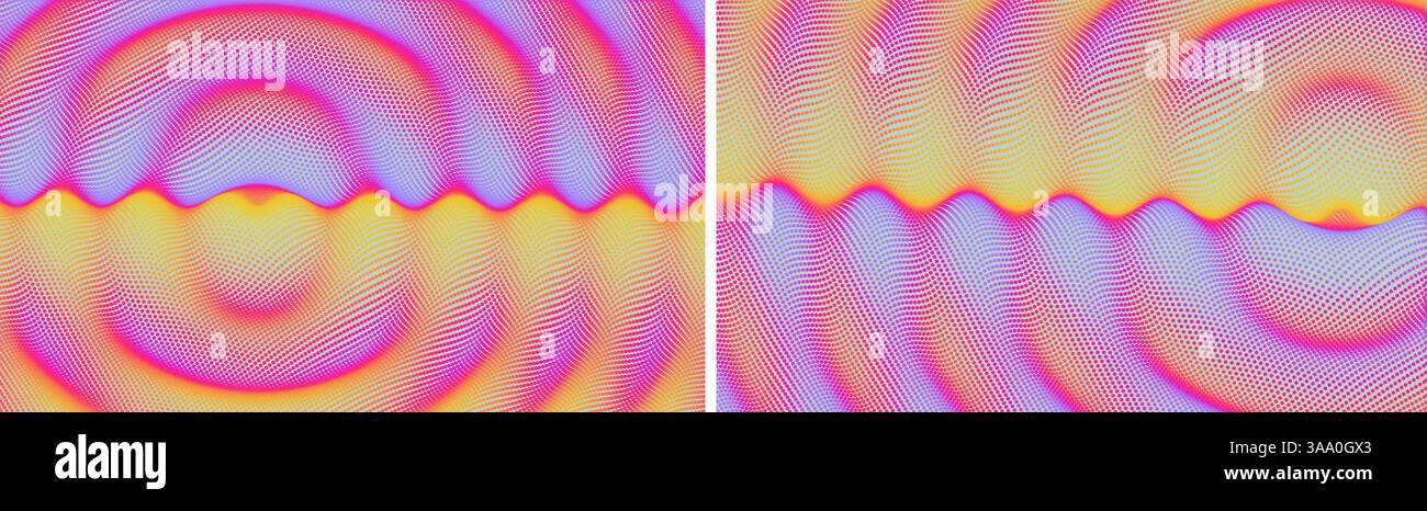 3D wavy background with ripple effect. Grid surface with particle ...