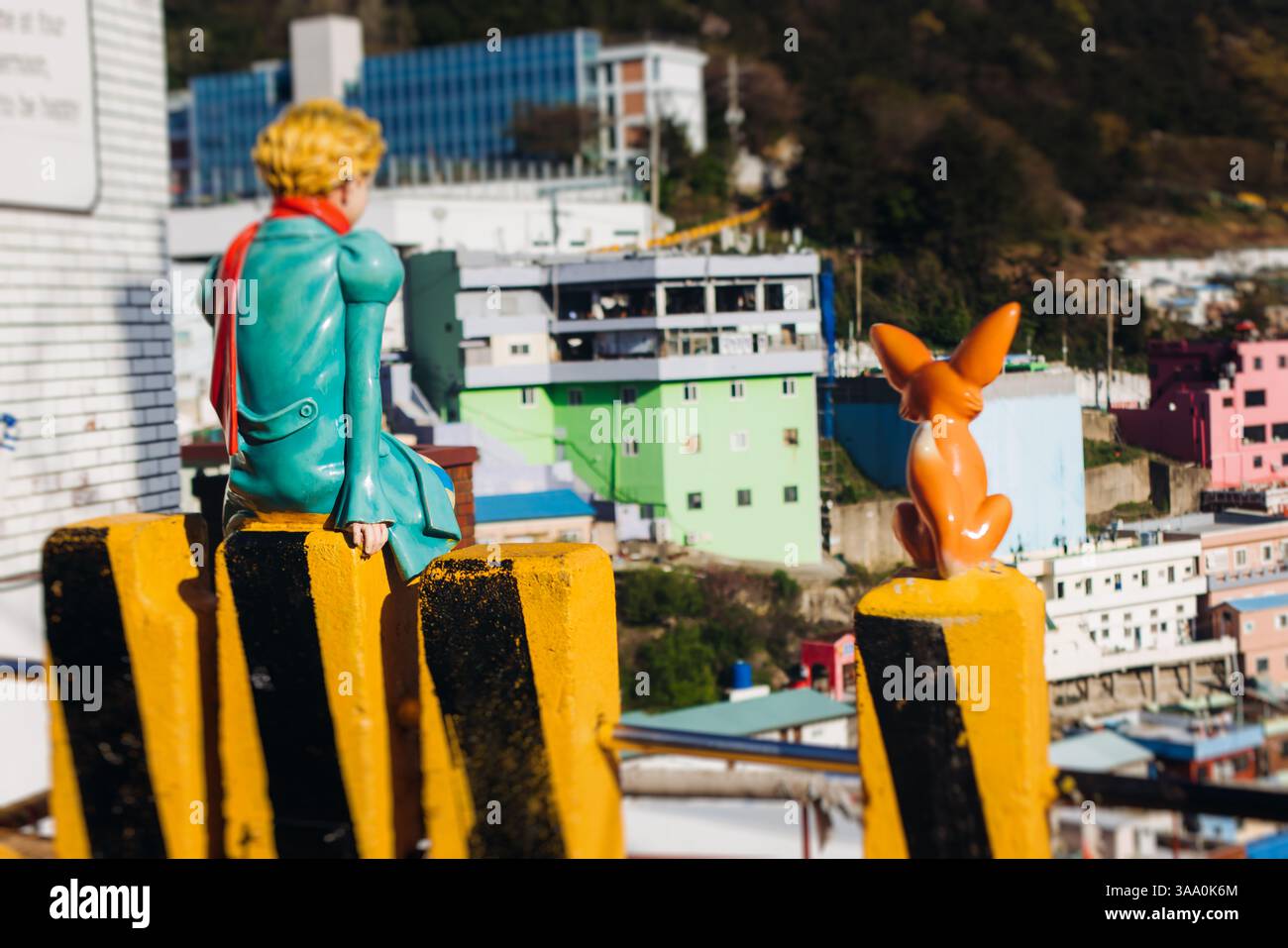 View of Little Prince statue and desert Fox sculpture figure in ...