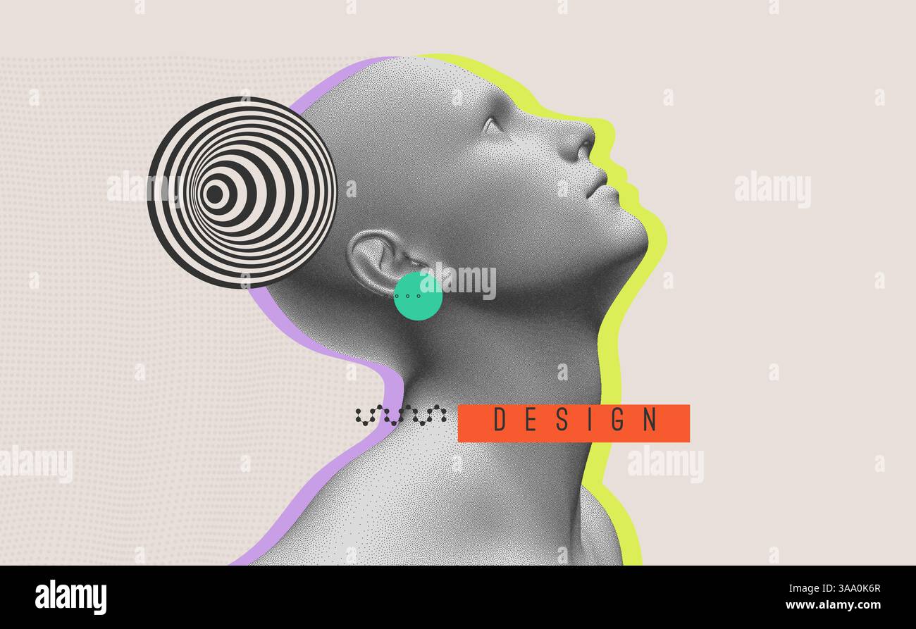 Man looking up. Abstract digital human head. Cover design template ...