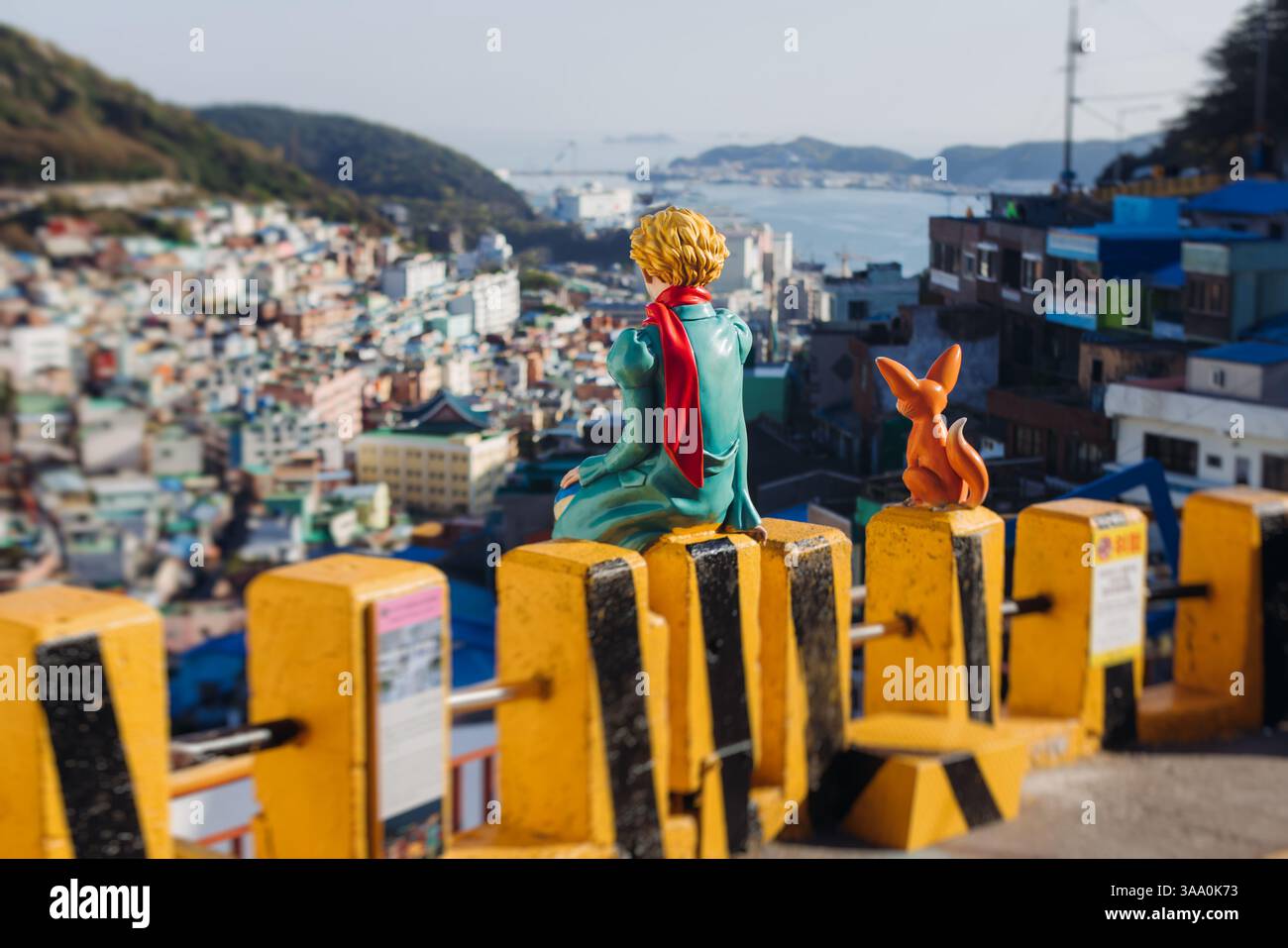 View of Little Prince statue and desert Fox sculpture figure in ...