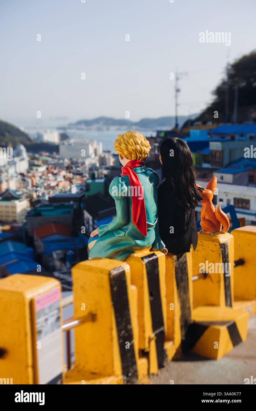 View of Little Prince statue and desert Fox sculpture figure in ...