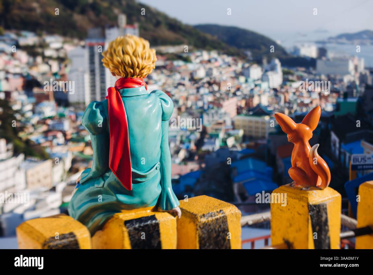 View of Little Prince statue and desert Fox sculpture figure in ...