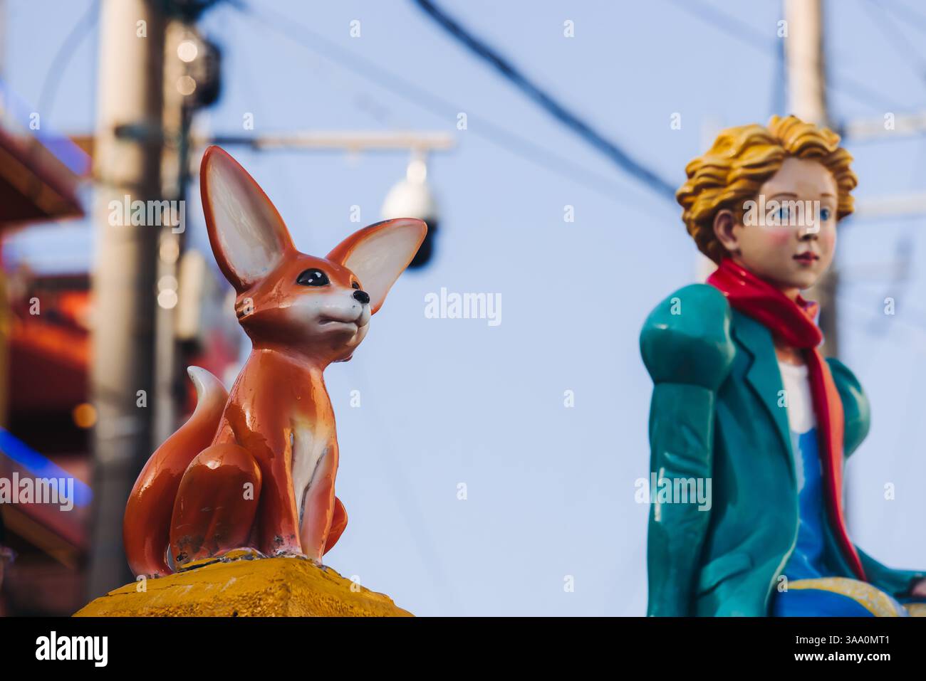 View of Little Prince statue and desert Fox sculpture figure in ...