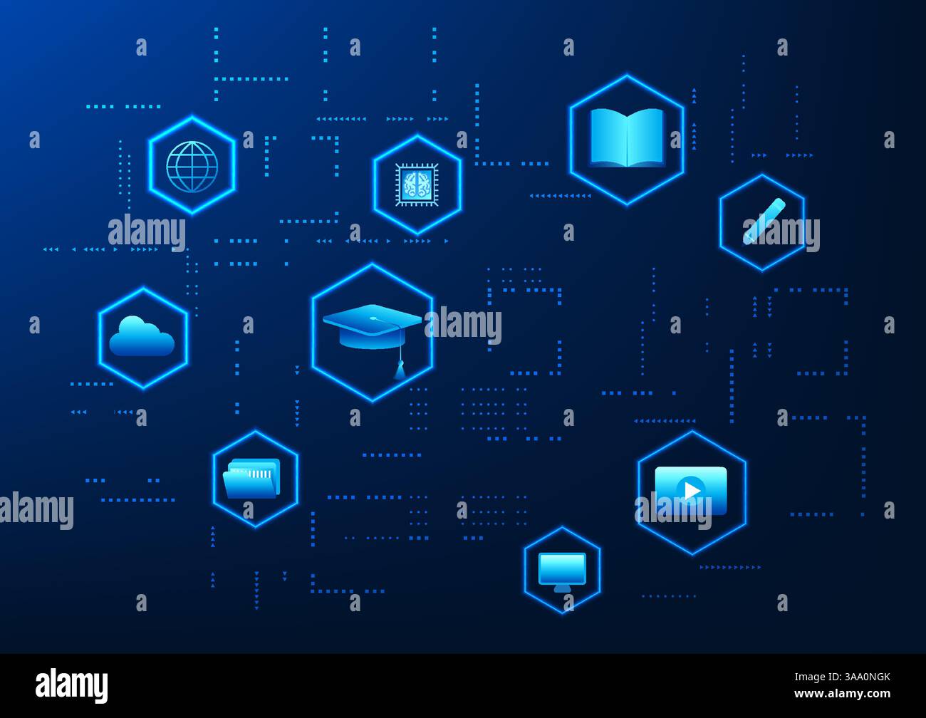 Educational Technology with education icons in hexagon shape ...