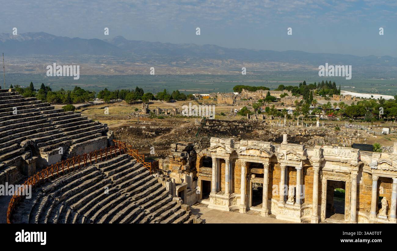 Amphitheater in ancient city Hierapolis or Holy City near of Pamukkale ...