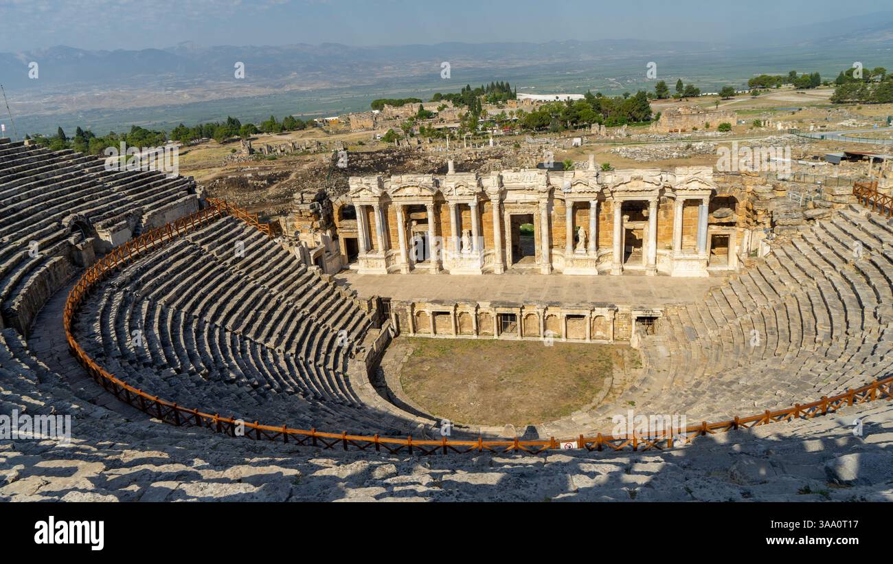 Amphitheater in ancient city Hierapolis or Holy City near of Pamukkale ...
