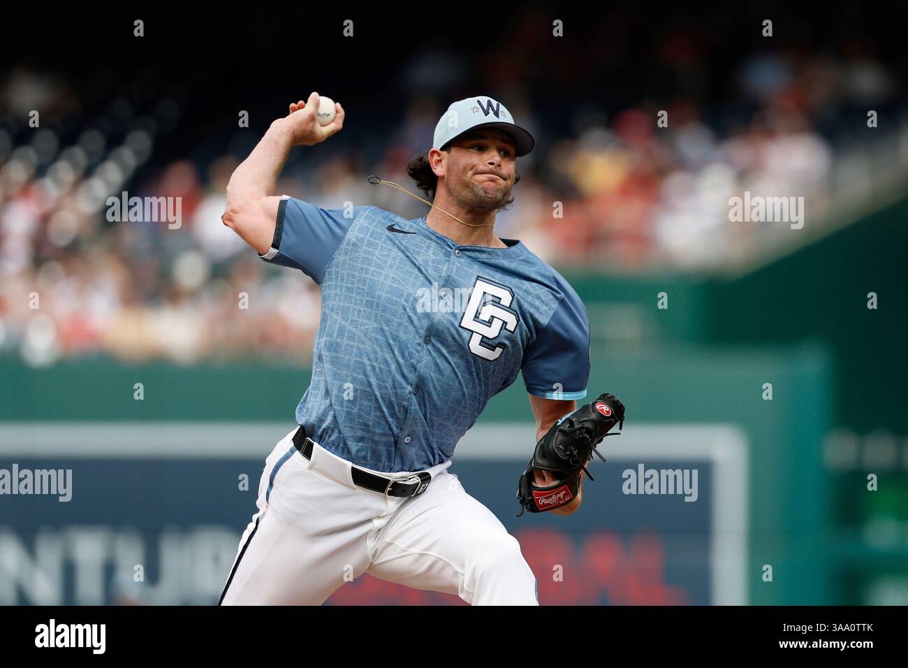 Washington Nationals pitcher Kyle Finnegan throws during the ninth ...