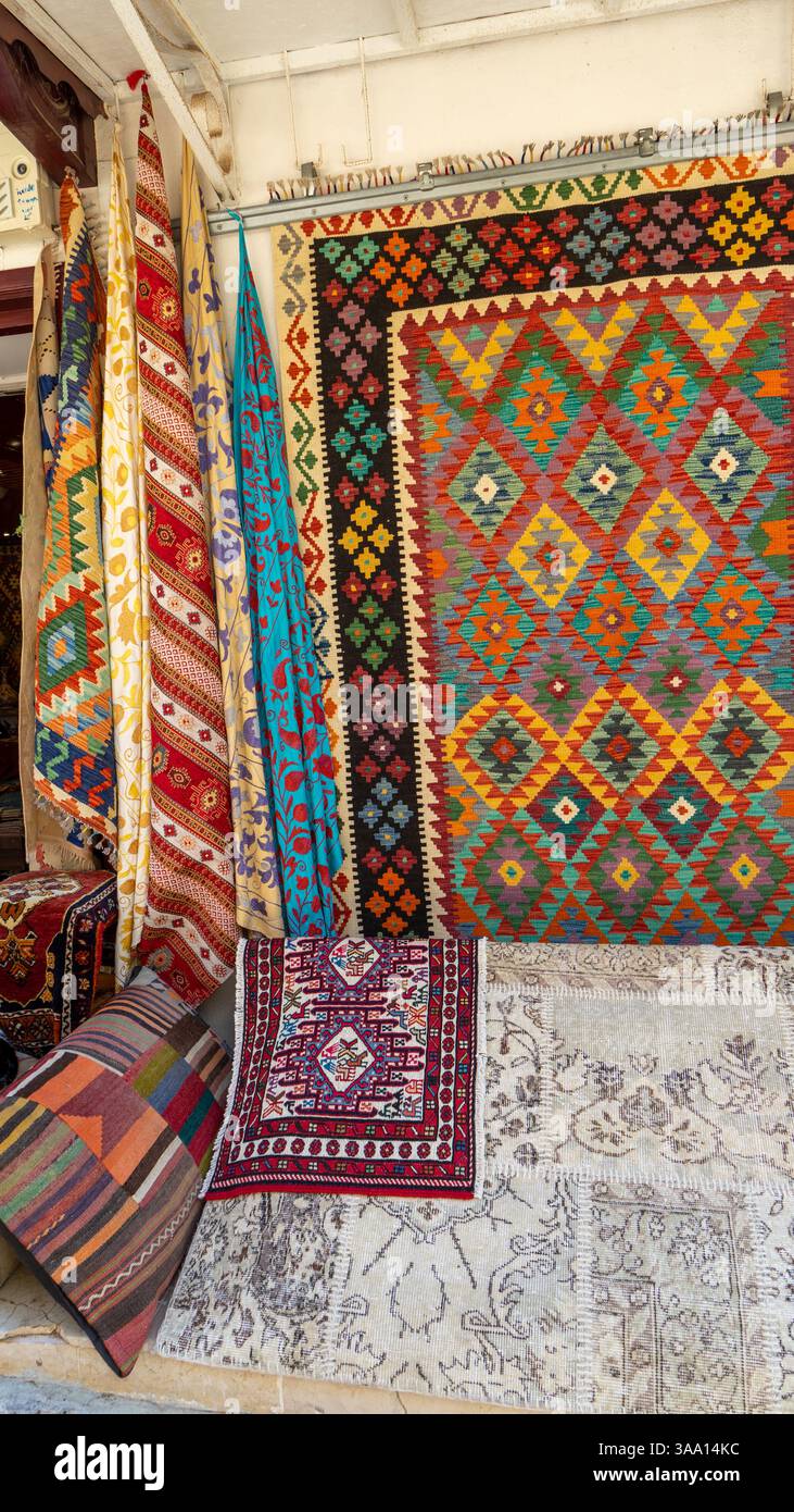 Carpet store in Kas, Turkey. Souvenirs from Turkiye. Oriental style ...