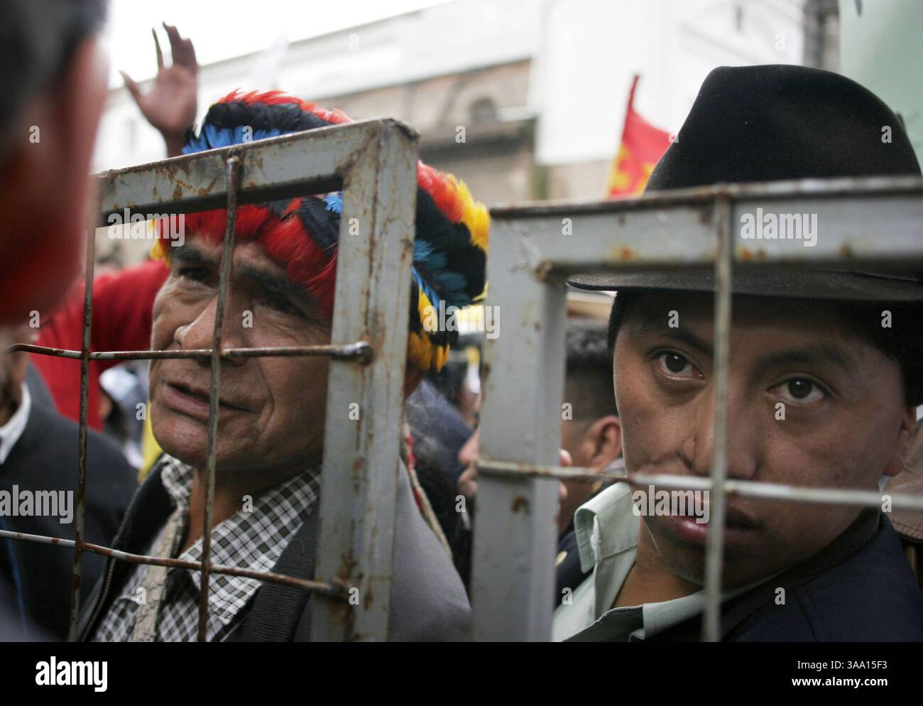May 09, 2006; Quito, ECUADOR; Indigenous leader, Miguel Tangamas of ...