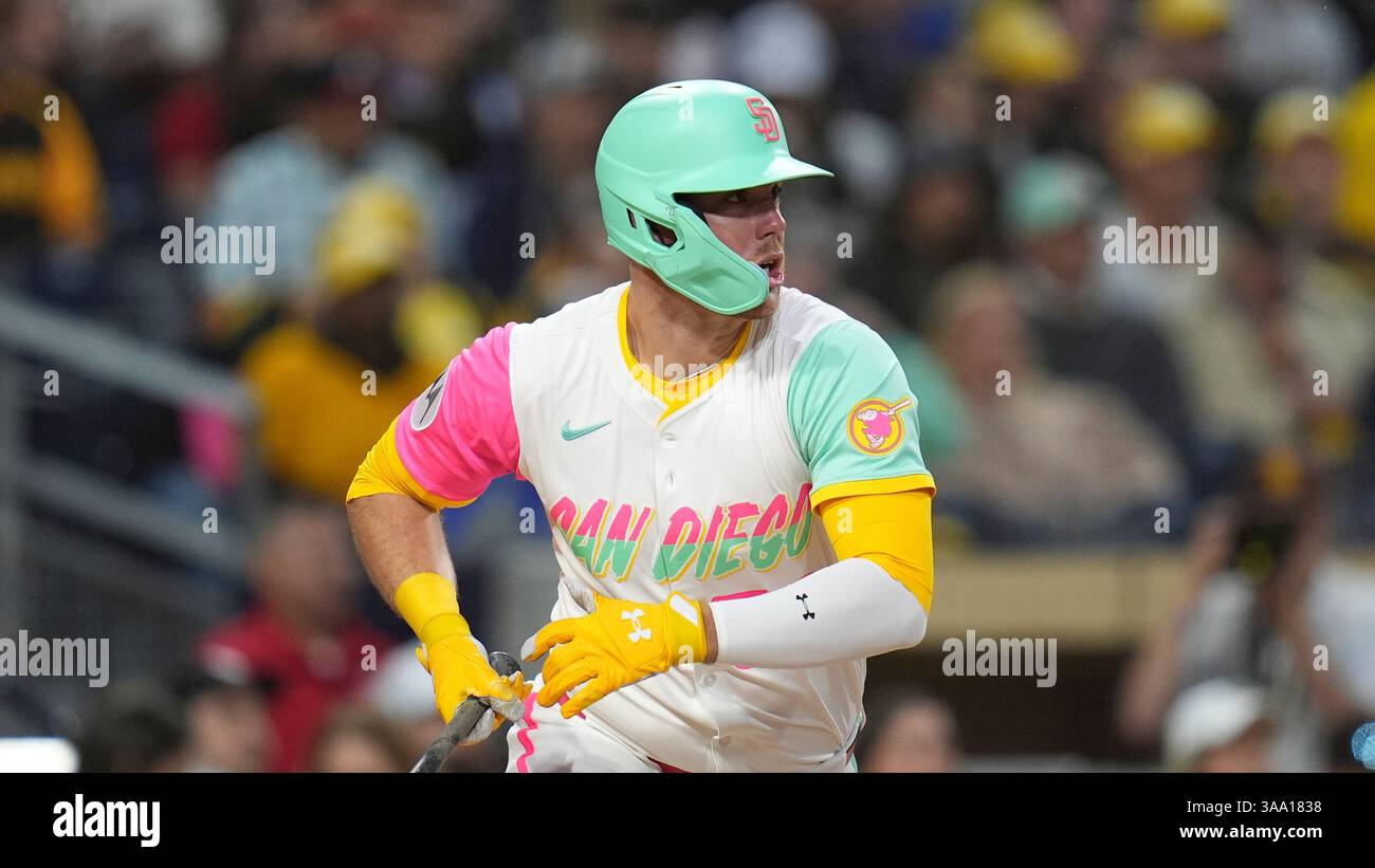 San Diego Padres' Gavin Sheets batting of a baseball game against the ...