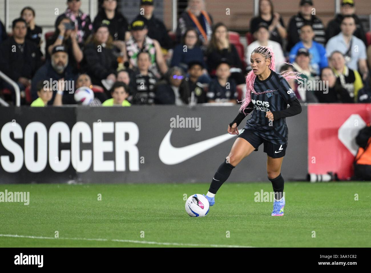 Washington Spirit forward Trinity Rodman kicks the ball during an NWSL ...