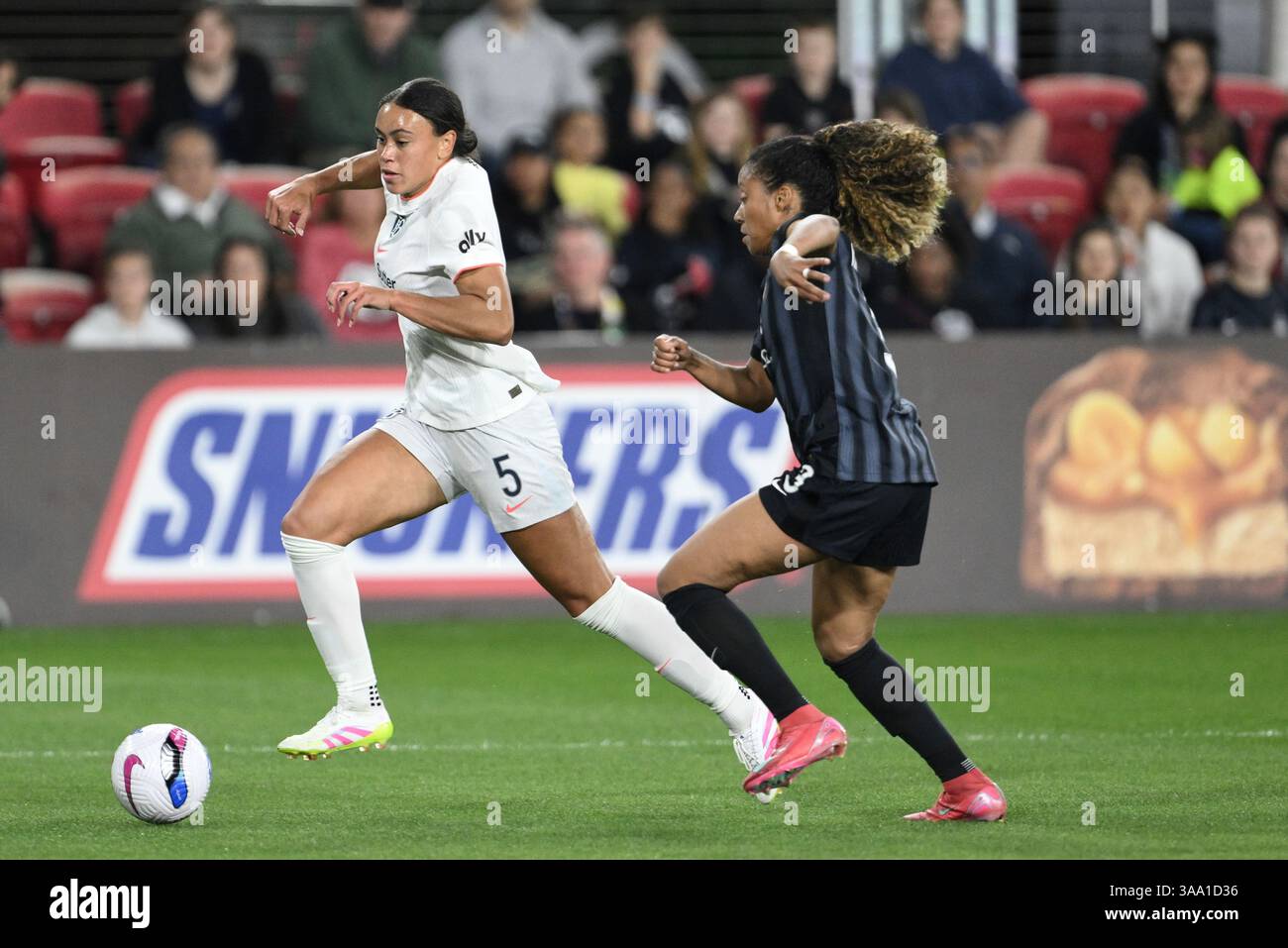 Bay FC forward Karlie Lema (5) kicks the ball as Washington Spirit ...