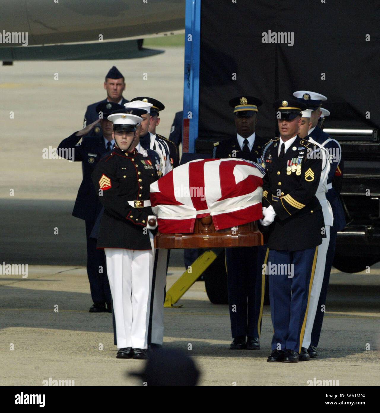 Jun 09, 2004; Andrew's Air Force Base, MD, USA; The casket of Ronald ...