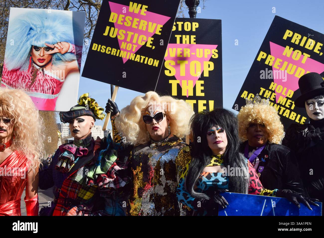 London, England, UK. 31st Mar, 2025. Protesters gather in Westminster ...
