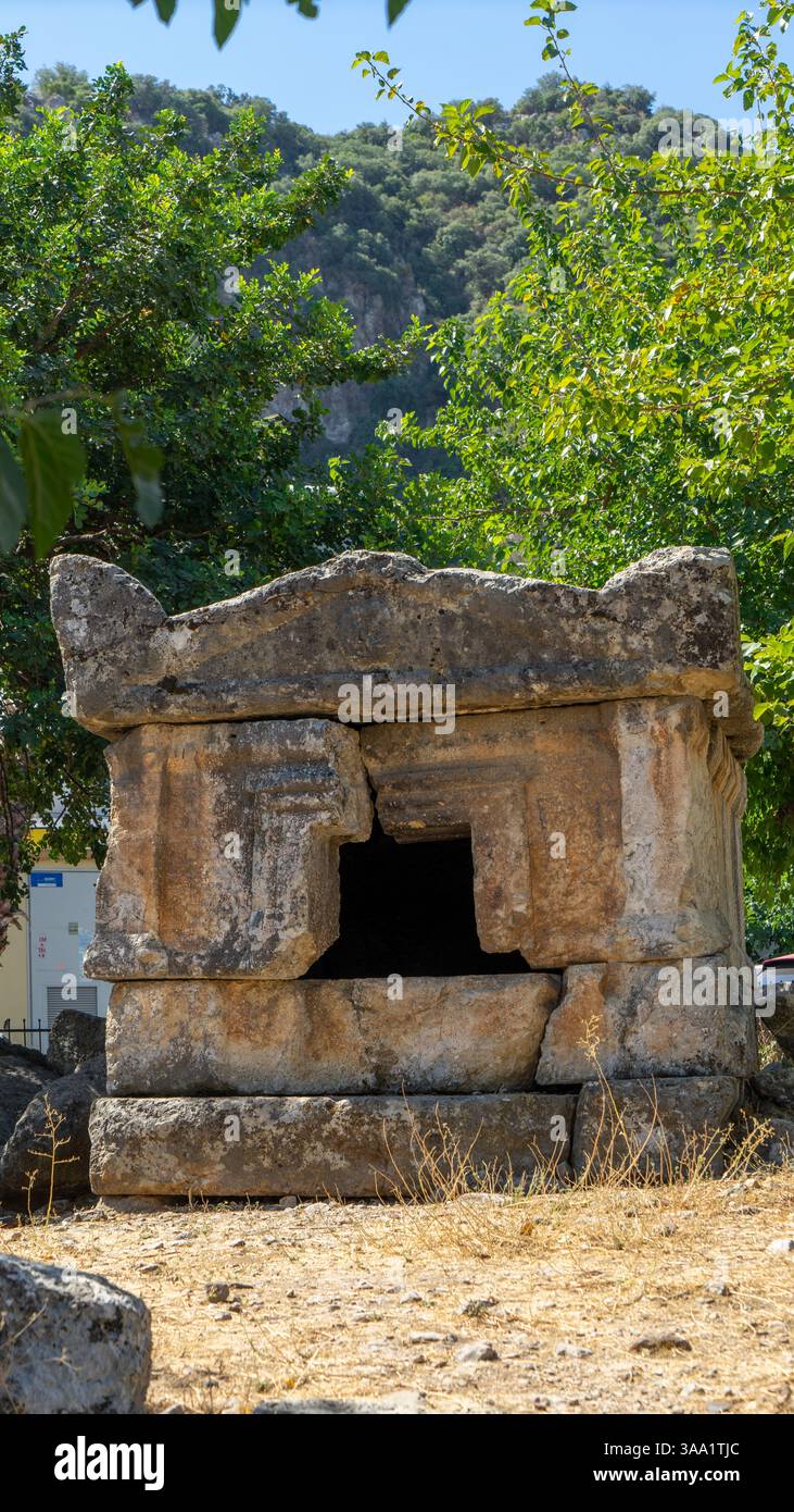 Lycian sarcophagus in center of city Fethiye, Turkey. Lycian tombs in ...
