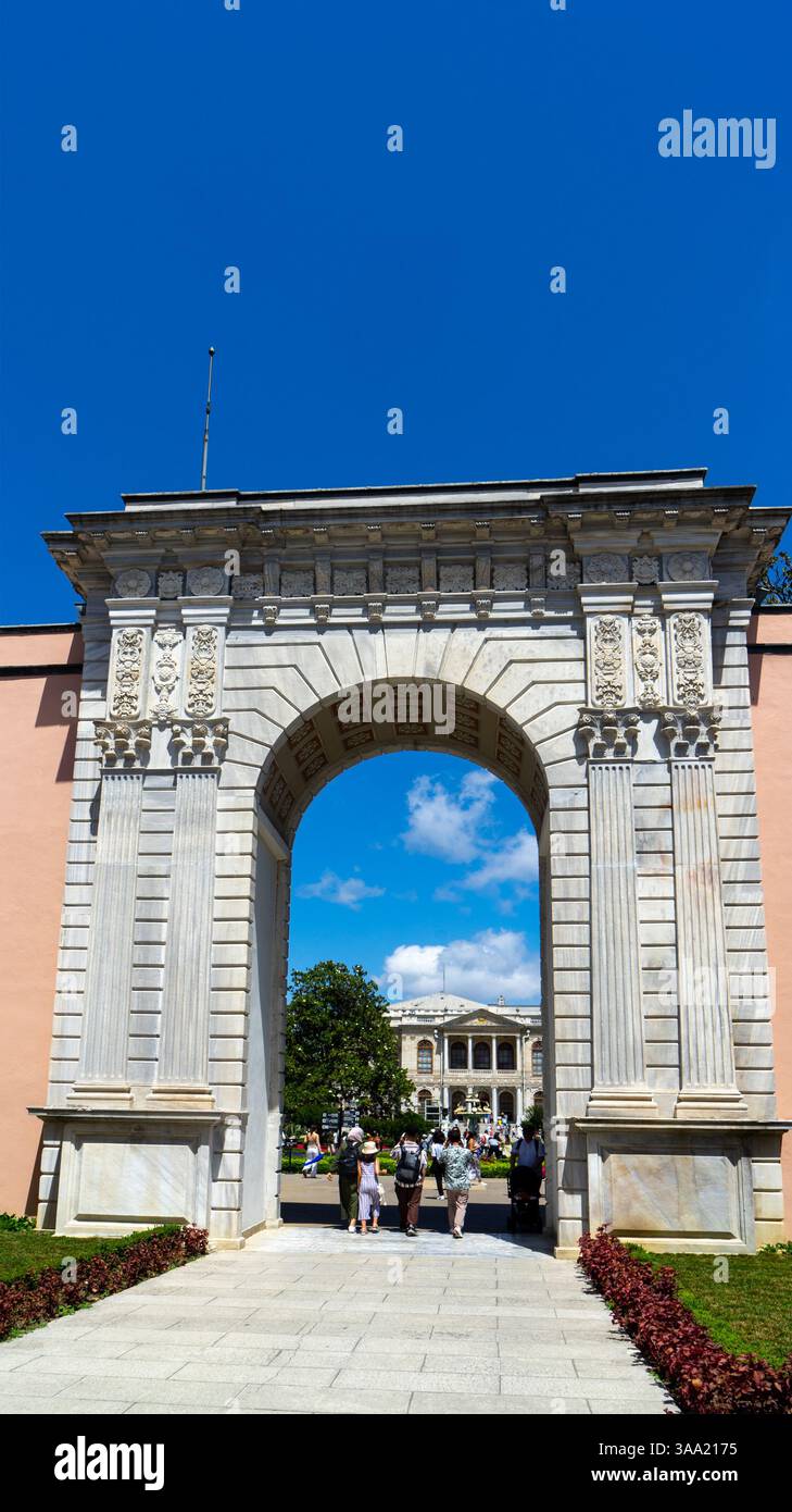 Marble gate at entrance to Dolmabahсe Palace in Istanbul, Turkey, on ...