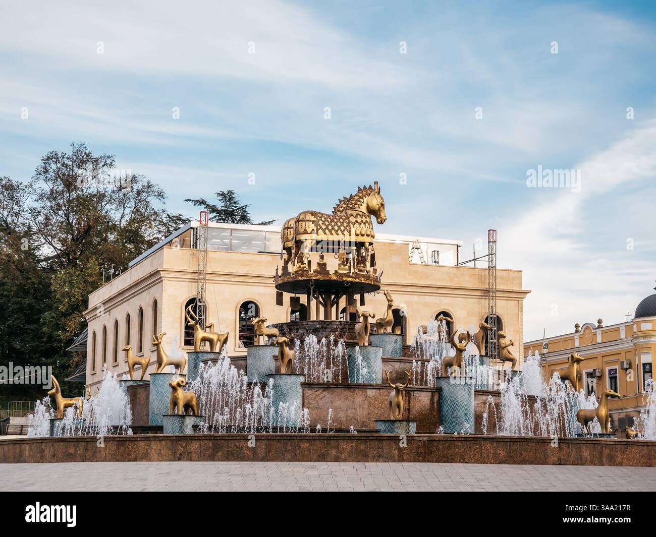 Scene of Colchis Fountain with golden statues of animals, replicas of ...