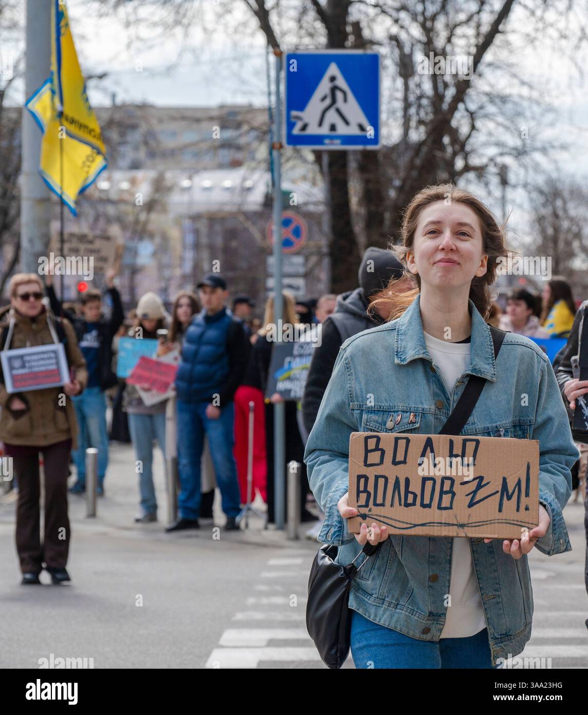 Kyiv, Ukraine - 30th March, 2025: Citizens gathered in the city center ...
