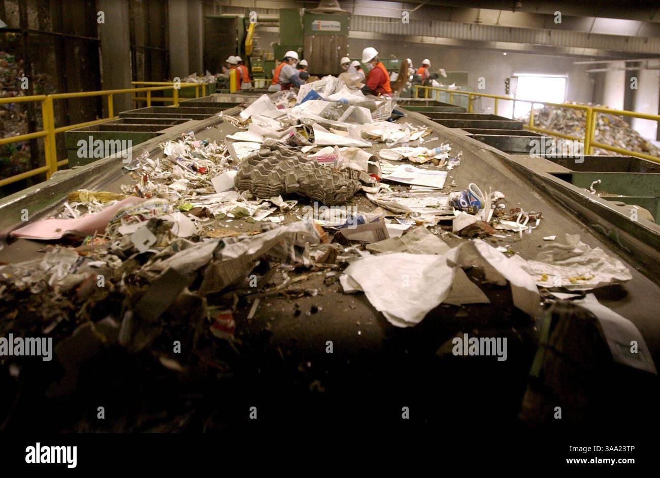 Workers at the Sacramento Recycling and Transfer station, sort the cans ...