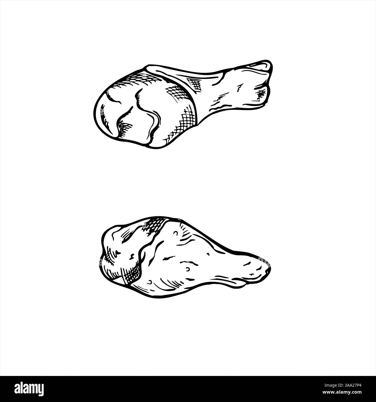 Grilled chicken drumsticks with crispy skin line ink illustration in ...