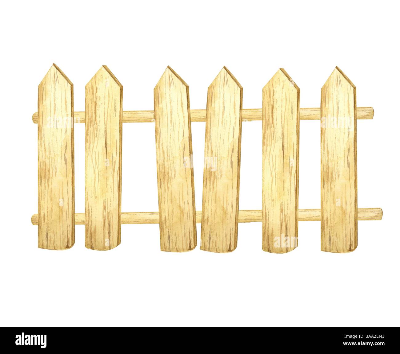 Rustic wooden fence watercolor clipart in warm golden tones ...