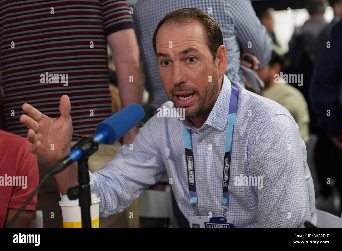 Indianapolis Colts head coach Shane Steichen is interviewed at the NFL ...