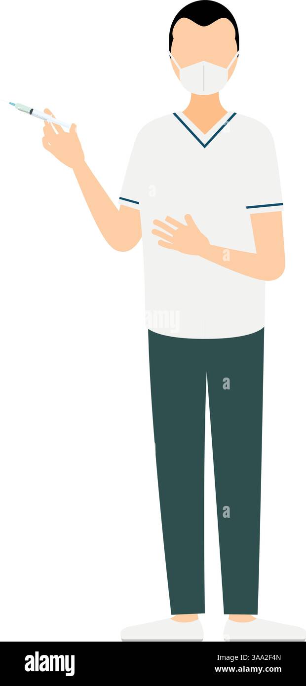 Simple illustration of a male nurse with a wide forehead giving an ...