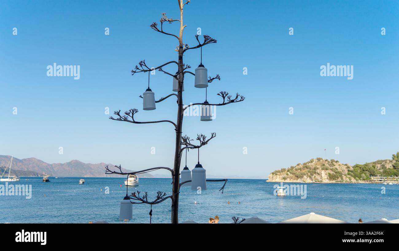 Street decor, solar-powered lanterns decorate beach cafe on streets of ...