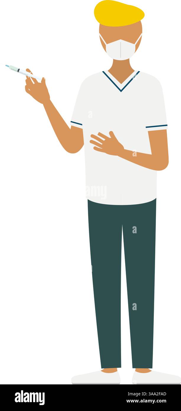 Simple illustration of a male nurse with a regent giving an injection ...
