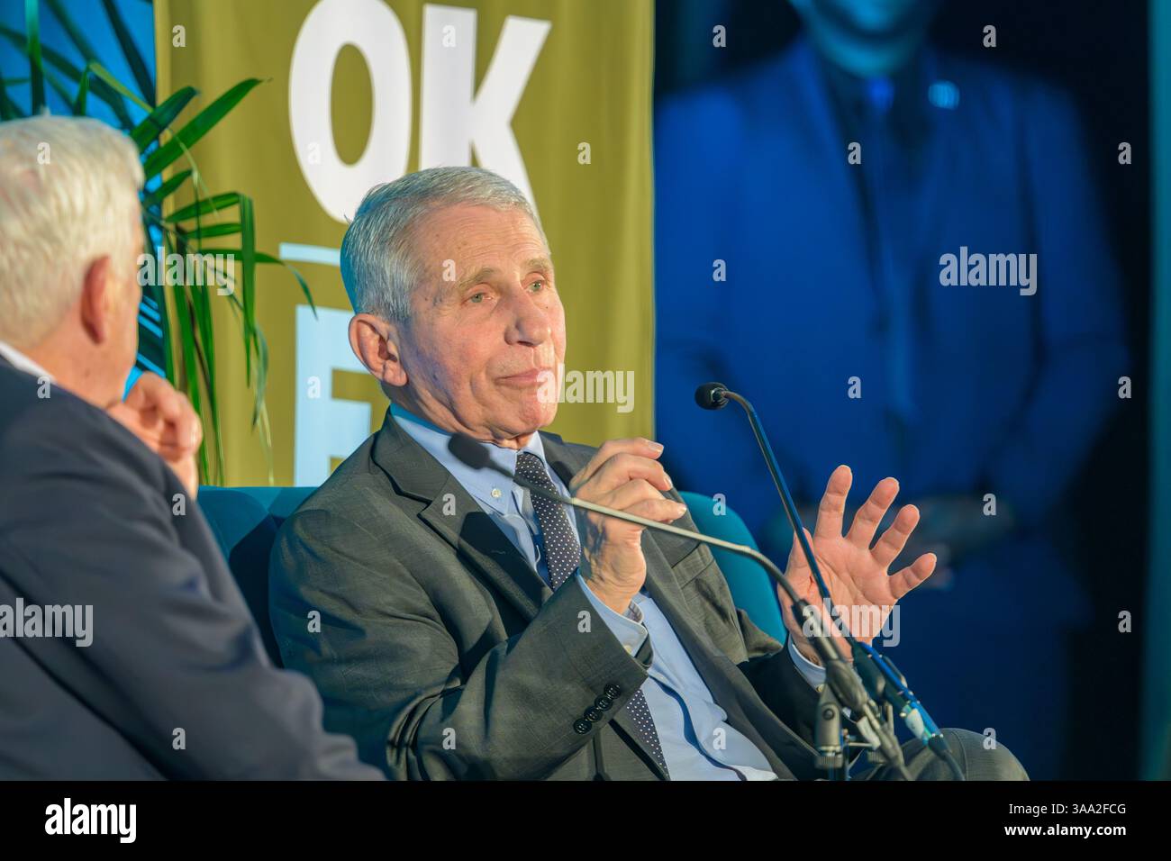 NEW ORLEANS, LA, USA - MARCH 28, 2025: Closeup of Dr. Anthony Fauci being interviewed by Walter ...