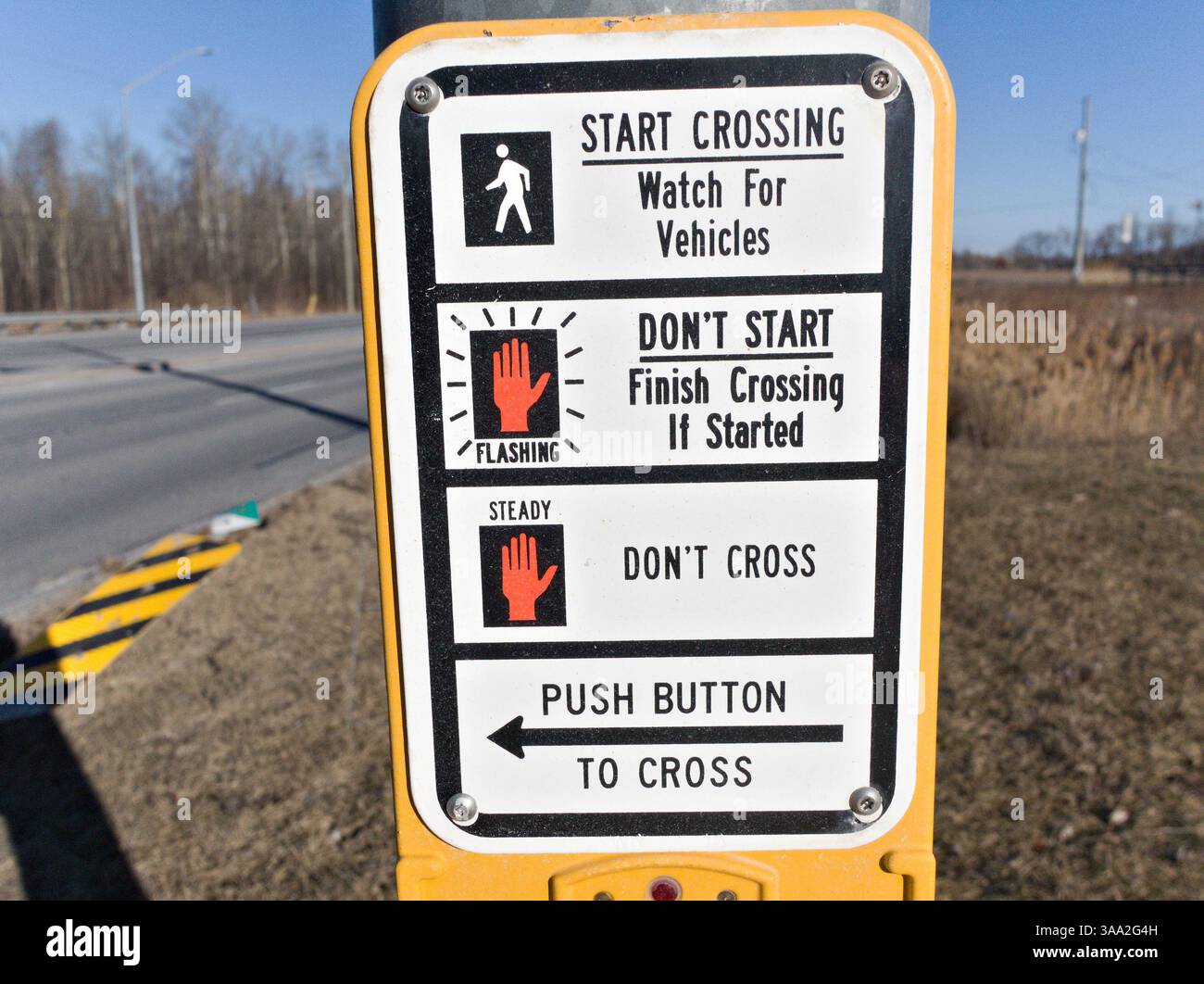 The image shows a pedestrian instruction sign explaining when it is ...