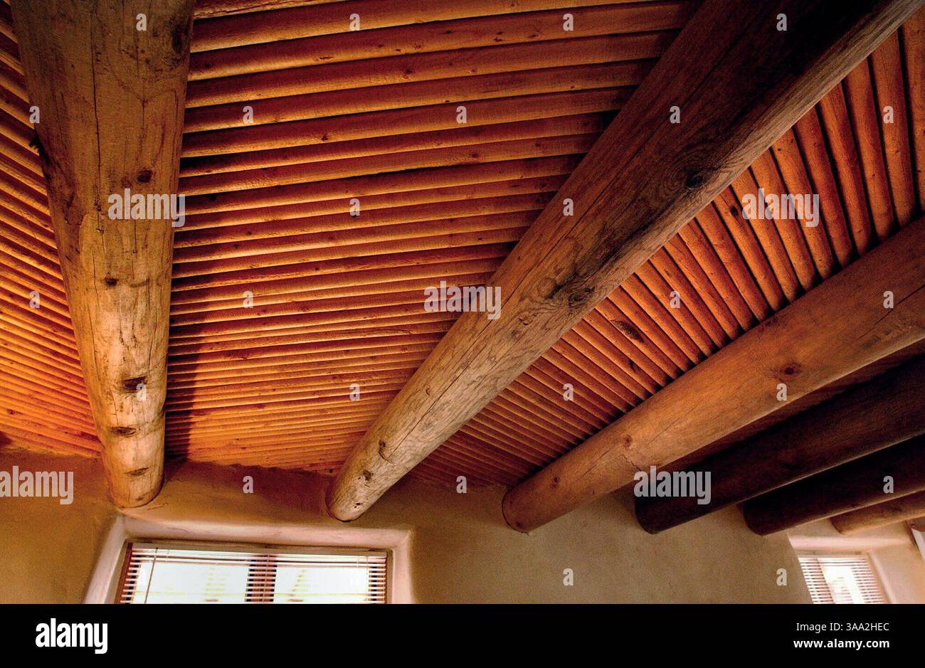 Vigas (beams) and latillas in ceiling at Al Flanders straw home in ...