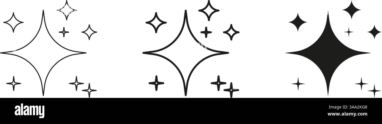 Starburst And Sparkle Line And Solid Icon Set. Elegant Star Symbol Collection. Isolated Vector ...