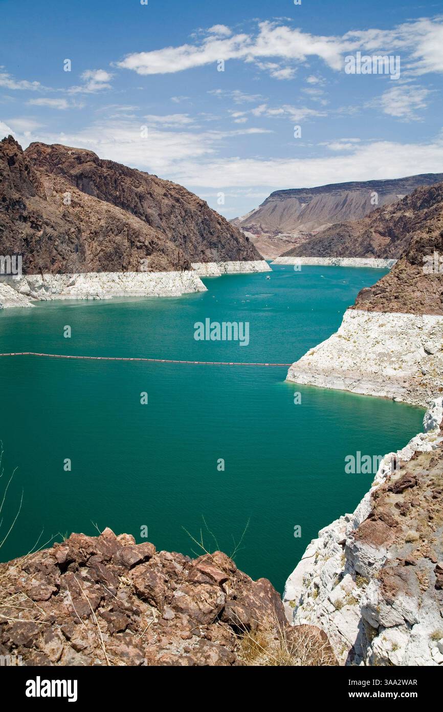 Jul 24, 2006; Boulder City, NV, USA; Lake Mead behind Hoover Dam. The white ring around the ...