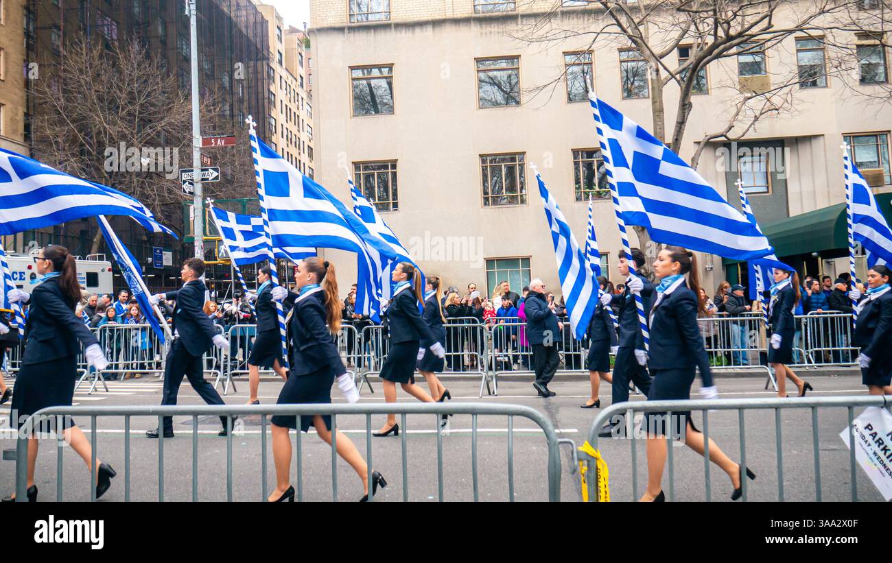 New York City, USA. 30th March, 2025. Revelers celebrate the Greek ...