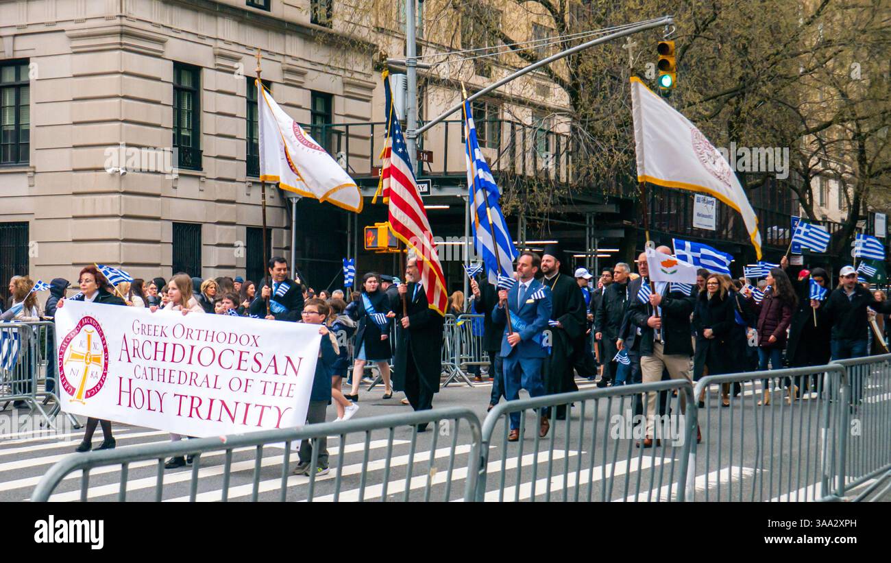 New York City, USA. 30th March, 2025. Members of the Greek Orthodox ...