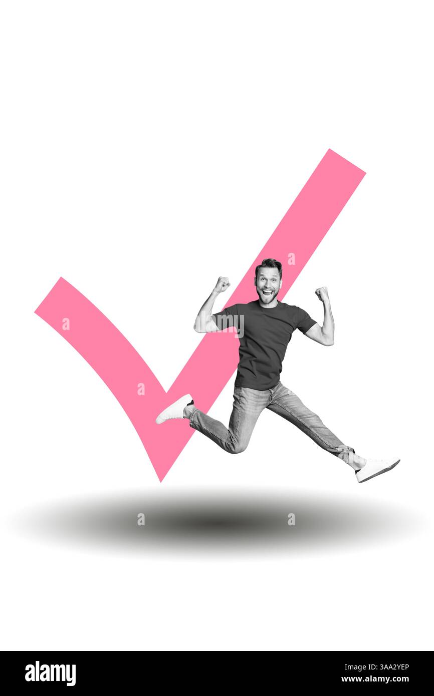 Vertical sketch 3d artwork collage poster of happy businessman run vote ...