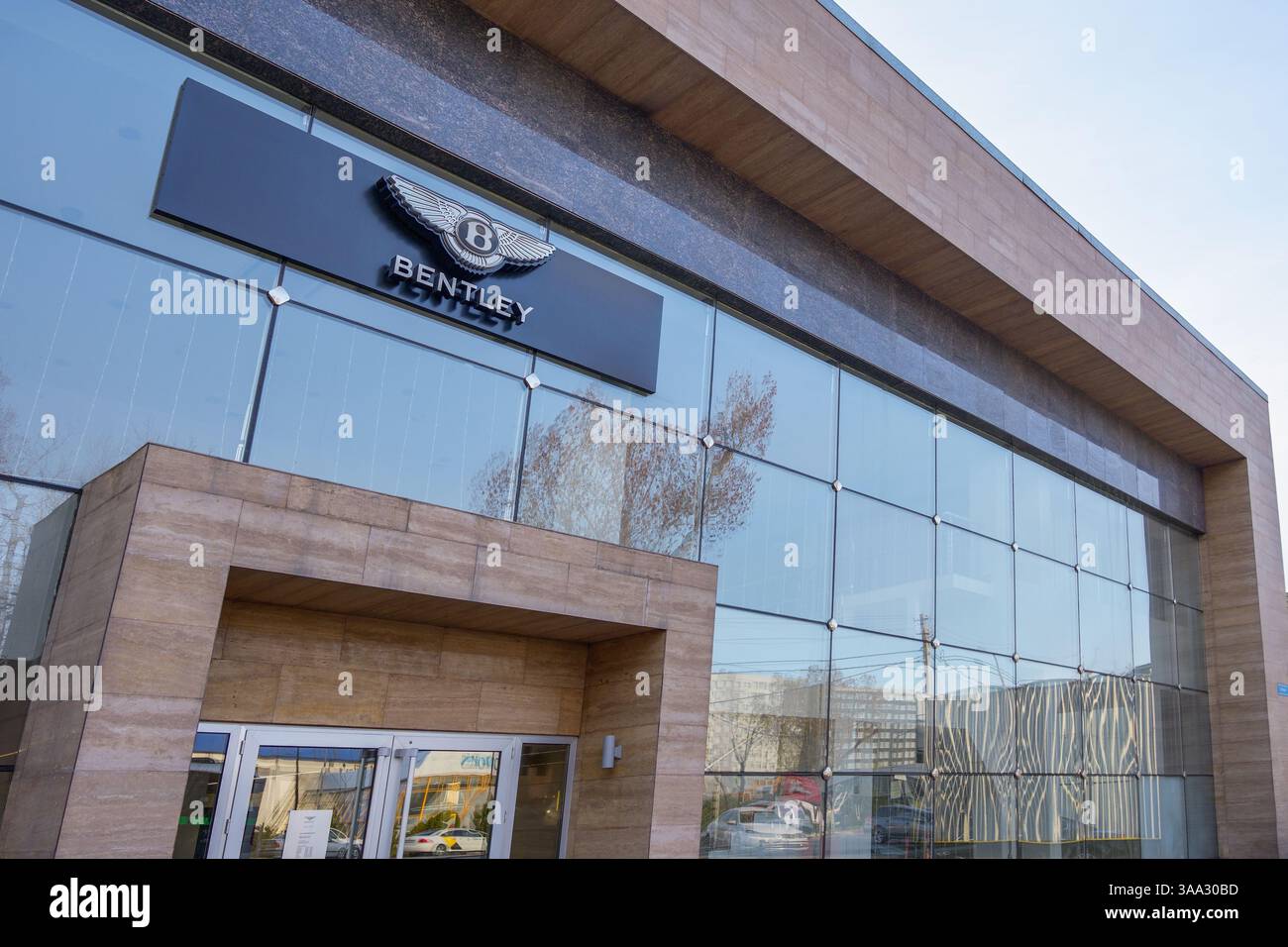 Almaty, Kazakhstan - March 26, 2025: Bentley logo at the entrance to ...