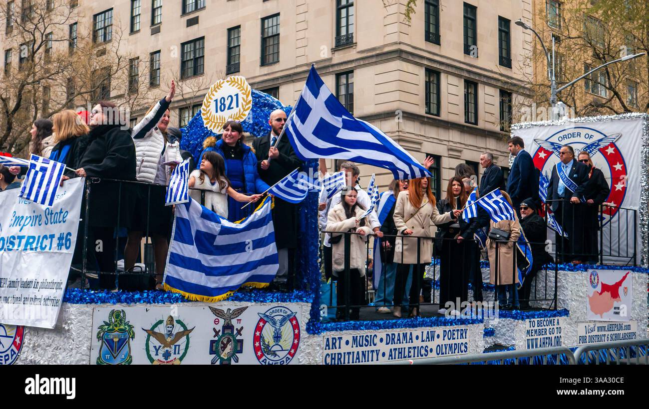 New York City, USA. 30th March, 2025. Revelers celebrate the Greek ...