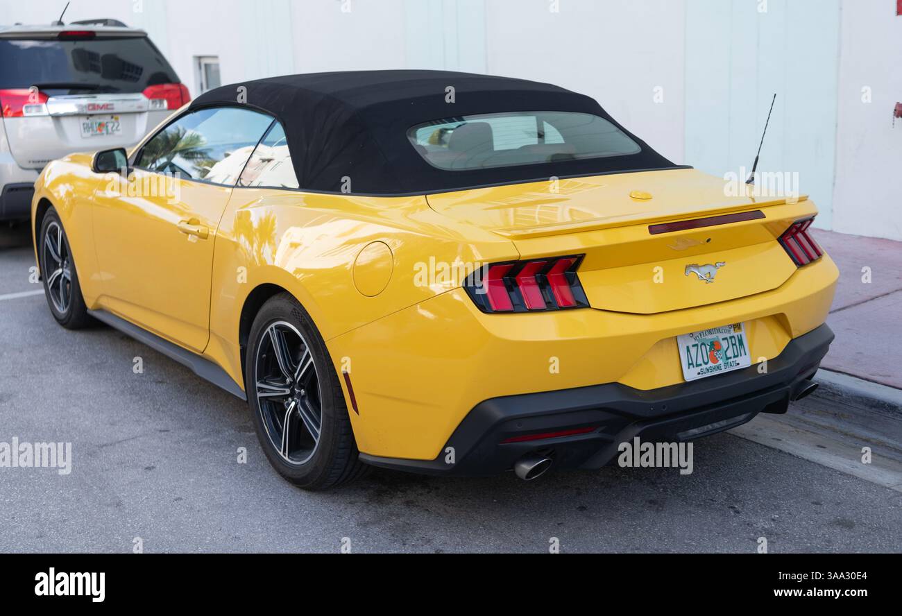 Miami, Florida, USA - December 15, 2024: yellow 2024 Ford Mustang ...