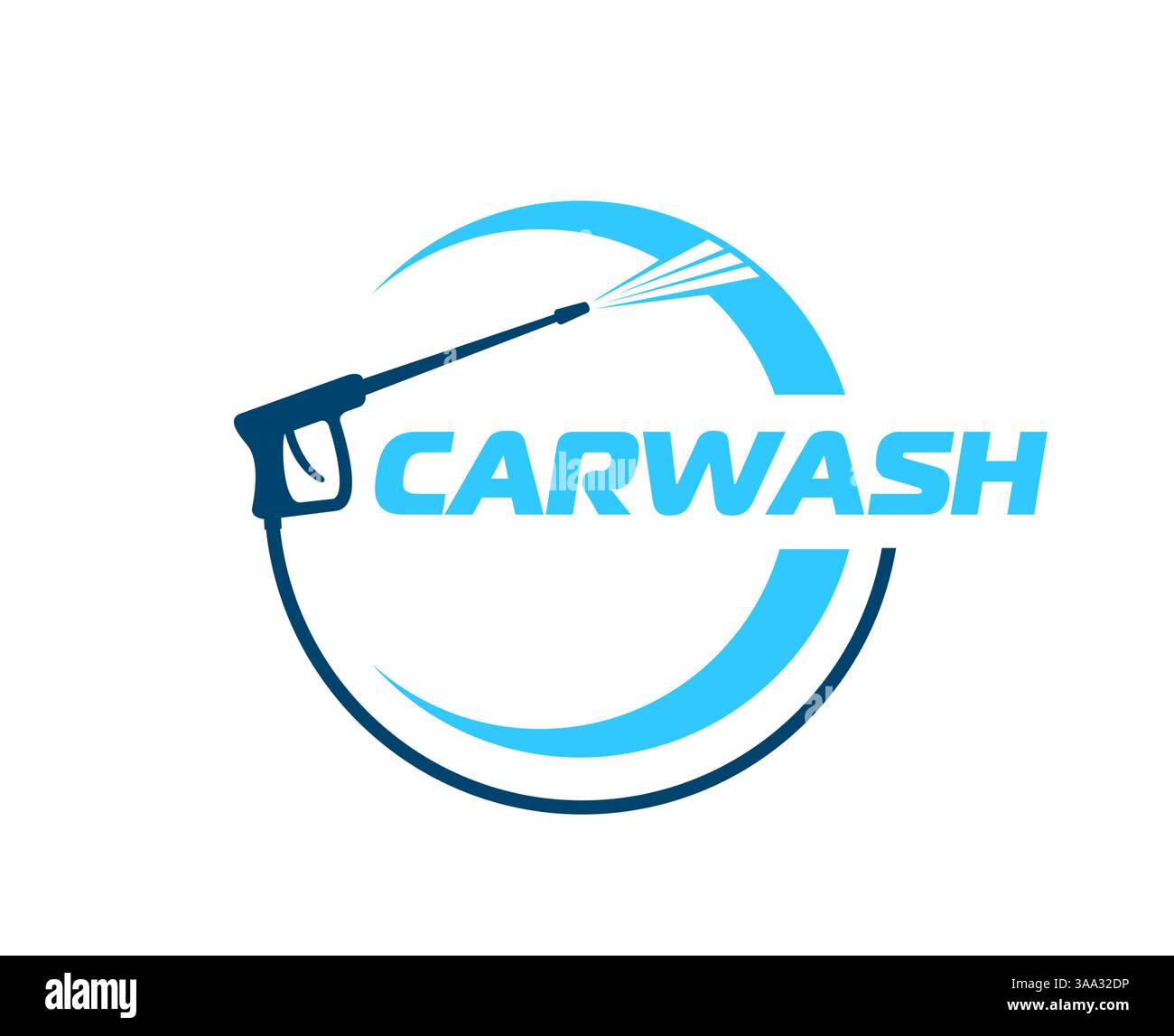 Car washing service icon of pressure washer gun with spray in splash ...