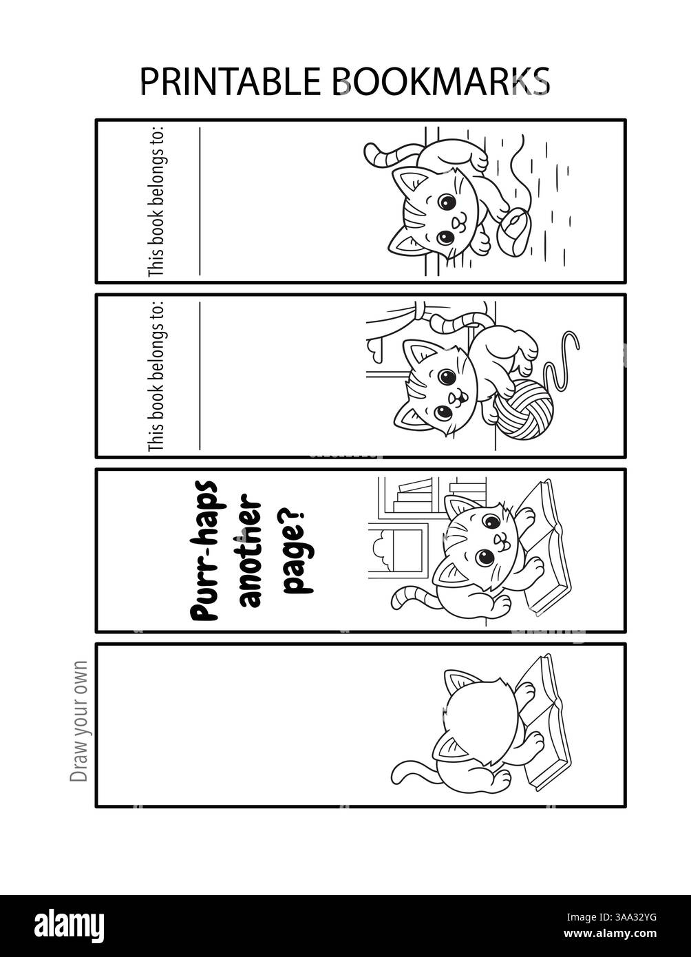 Cute printable color yourself bookmarks playful cats kittens ...