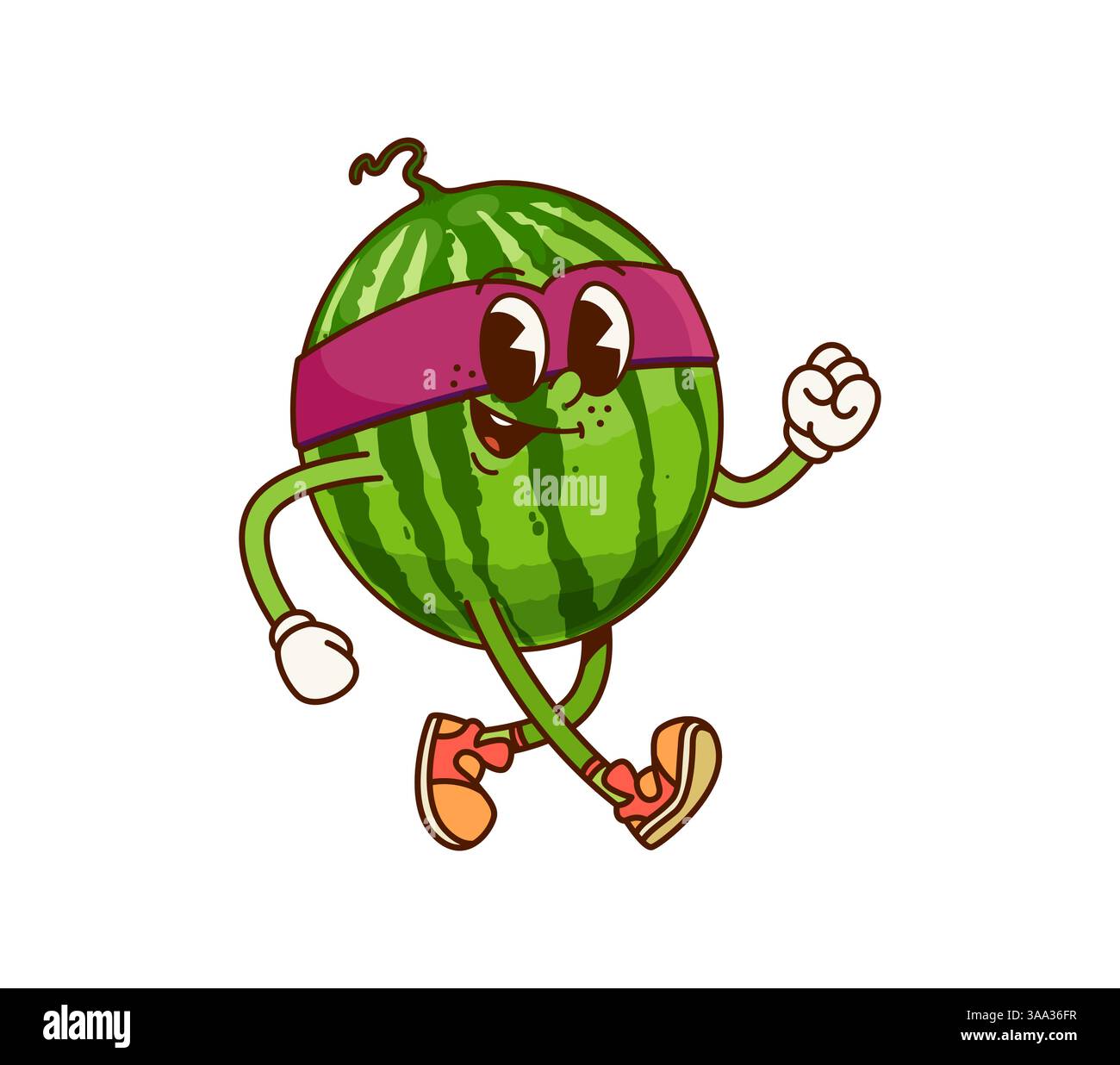 Cartoon groovy watermelon fruit superhero character. Vector super hero ...