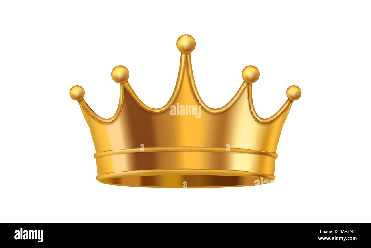 3d realistic king golden crown featuring spheres on top. Isolated ...